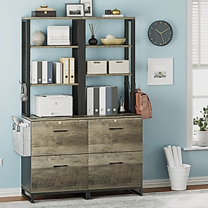 Itaar 2 Drawer File Cabinet with Lock, Fits Letter, Legal, A4 Size, Hanging File Folders, Home Office with Adjustable Storage Shelf and Hook, Oak Grey