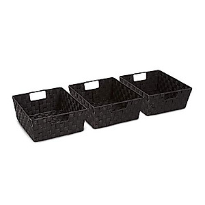 Sorbus Woven Basket Bin Set - Shelf Storage Tote Baskets for Household Items - Stackable with Woven Straps & Built-in Carry Handles (Black)