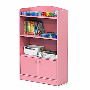 FURINNO 2 shelves Stylish Kidkanac Bookshelf With Storage Cabinet, Pink