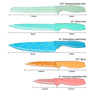 Knife Set, Kitchen Knife Set with Blade Guards, 5 Piece Colorful Knife Set, Stainless Steel Knives Set for Kitchen with Chef Knife, Santoku Knife, Slice Knife, Utility Knife, ​Paring Knife