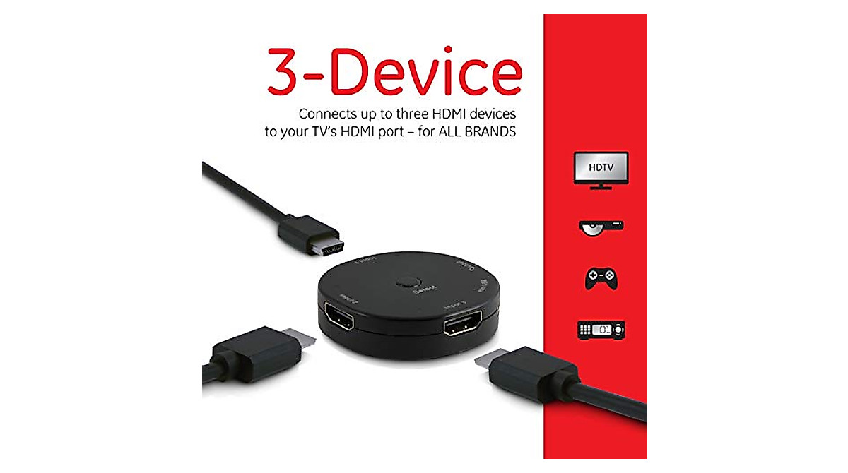 GE 3 Device HDMI Switch - 4K Ultra HD for Smart TVs & Gaming