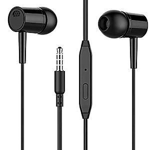 MOHALIKO Earbuds, Earbud Headphones with Microphone, D21 Universal 3.5mm Dual Speakers Heavy Bass Dynamic in-Ear Sport Wired Earphone for Various Mobile Phones, Christmas Black