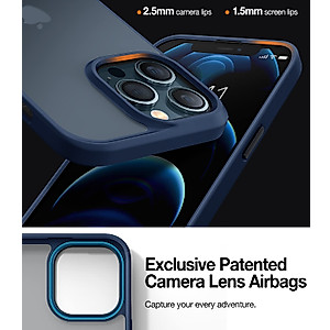 TORRAS Shockproof Compatible for iPhone 12 Case for iPhone 12 Pro Case, [Military Grade Drop Tested] Translucent Matte Hard PC Back with Soft Silicone Edge Slim Protective Guardian, Blue