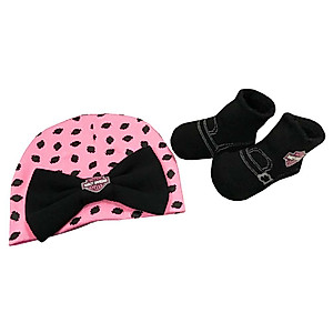 Harley-Davidson Baby Girls' Beanie & Biker Booties Set, Pink & Black 7000881