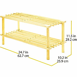 2-Tier Stackable Wood Panel Shoes Rack, Natural shoe rack storage organizer