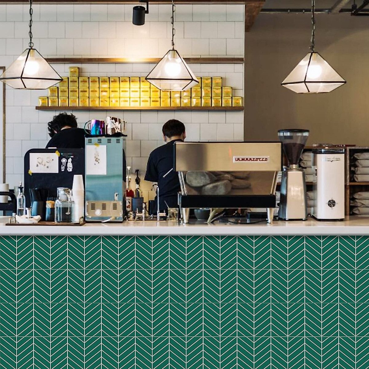 Peel and Stick Tiles Green Twill Pattern Kitchen Mosaic Wall Tiles Self-Adhesive DIY Backsplash Stick-on Vinyl Wall Tiles for Kitchen and Bathroom 10" X 10" Each, 4 Sheets Pack (Green-Twill)