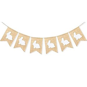 Uniwish Rabbit Banner Burlap Easter Decorations Garland Bunny Bunting Home Decor for Mantle Fireplace Rustic Spring Themed Baby Shower Birthday Party Supplies