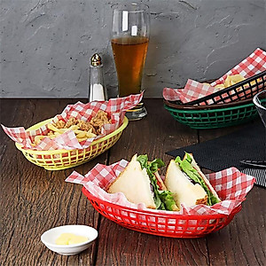 Cezoyx 50 Pack Red Fast Food Basket, 8.9 x 5.6 x 1.5 inch Oval Bread Fry Baskets Plastic Food Serving Tray for Fast Food Restaurant Supplies, Deli Serving, Chicken, Burgers, Sandwiches, Fries