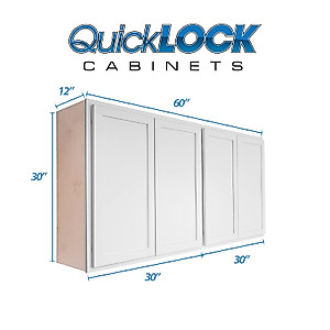 Quicklock RTA Laundry Cabinets | 60" - 72" Wide | Double Door Style | Shaker Cabinets | Made in The USA (Pure White, 12" D x 60" W x 30" H)