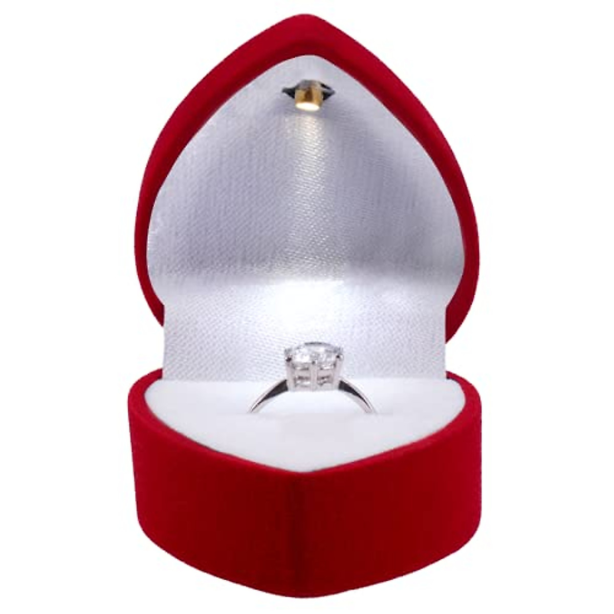 Noble Heart Ring Box with Light - Unique LED Engagement Ring Box for Proposal Ring or Special Occasions (Red)