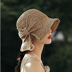 MarJunSep 2 Pieces Foldable Packable Wide Brim Floppy Straw Sun Hat Summer Beach Hat for Women Girl UV Protection Hat (Beige & Khaki)