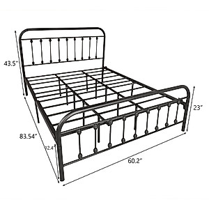 GJHOME Queen Size Classic Metal Platform Bed Frame Mattress Foundation with Victorian Style Iron-Art Headboard/Footboard/Under Bed Storage/No Box Spring Needed/Black