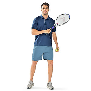 ALLZERO Men's Polo Shirt Quick Dry Long and Short Sleeve Activewear Shirts Performance Athletic Tennis Golf Collar Shirts DARKBLUE L