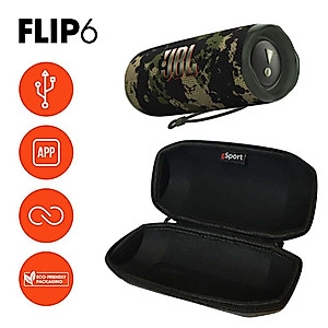 JBL FLIP 6 Waterproof Portable Speaker Bundle with gSport Carbon Fiber Case (Green Camo)
