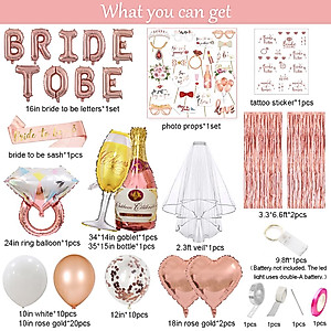 MSMANCY Bachelorette Party Decoration,Rose Gold Bride to be Party Supplies Kit includes Veil, Balloons, Sash, Photo Prop for Bridal Shower Wedding Supplies