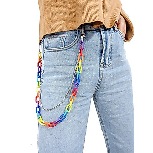 Women Men Rainbow Trousers Chain Hip Hop Punk Pants Wallet Key Chain Colorful Acrylic Gothic Rock Jean Pant Chain Waist Chain (colorflul)