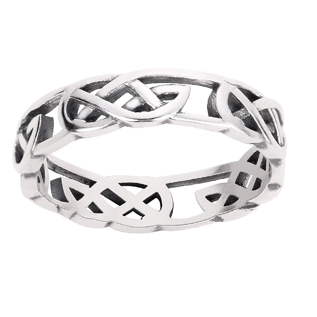 CloseoutWarehouse 925 Sterling Silver Celtic Wicca Pagan Eternity Ring (Sizes 2-15) (Silver, 8)