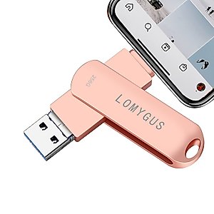 Photo Storage for Phone Flash Drive 256GB, Memory Stick for Phone by LOMYGUS Compatible iOS and USB-c of MacBook USB3.0 of Computer(Pink 256GB)