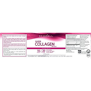 NeoCell Super Collagen Powder, 10g Collagen Peptides per Serving, Gluten Free, Keto Friendly, Non-GMO, Grass Fed, Paleo Friendly, Healthy Hair, Skin, Nails & Joints, Unflavored, 7 Oz
