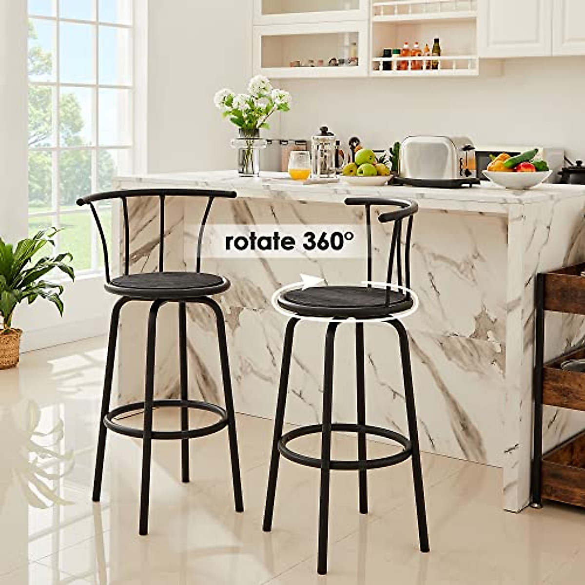 VECELO Bar Stools Set of 2 with Back Metal Barstools Tall Chair for Indoor Outdoor Pub Kitchen, Height 27.3 Inch, Industrial Steel Frame, Easy Assembly, Grey