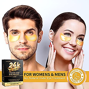 LAVDIK Under Eye Patches, 24K Gold Eye Mask - 12 Pairs, Collagen Eye Patch for Puffy Eyes and Dark Circles and Anti-Aging, Deep Moisturizing Eye Treatment Masks for Women and Men