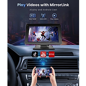 Podofo Portable Car Stereo Wireless Apple Carplay Android Auto,7 Inch Touch Screen Car Radio with Bluetooth Hands-Free/Mirror Link/Maps Navigation/Voice Control/TF Card/AUX,for Cars, Trucks, SUVs