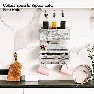 HAOYPAIC Wood Hair Dryer Holder Wall Mount, Bathroom Hair Care and Styling Tool Organizer, Farmhouse Wood Beauty Hair Appliance Holder with Shelf for Bathroom Accessories, Makeup, Toiletries (White)