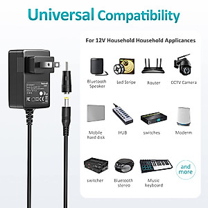 Basicvolt 12V 2A AC Adapter Universal DC Power Supply 12Volt 2A 1.5A 1A 500ma 300ma for TV Box Tablet Speaker GPS Webcam Router Alarm Clock and More 12V Devices