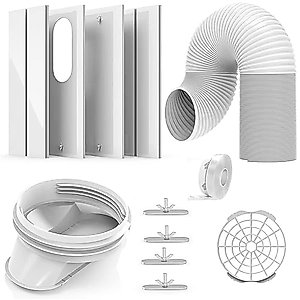 E-SDS Portable Air Conditioner Window Kit with 5.9” Diameter 78" Length Exhaust Hose for Sliding Window, Adjustable AC Window Vent Kit with Hose and 4 Slide Seal Plates