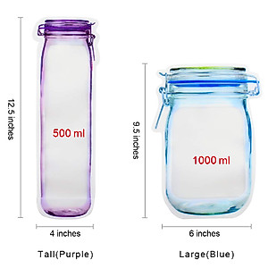 20 Pcs Mason Jar Zipper Bags, Reusable Airtight Seal Food Storage Bags, Multi-Size Food Safe Material Leak-Proof Saver Bags for Travel Camping and Kids