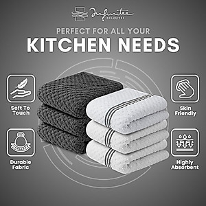 Infinitee Xclusives Premium Kitchen Towels – Pack of 6, 100% Cotton 15 x 25 Inches Absorbent Dish Towels - 425 GSM Tea Towel, Terry Kitchen Dishcloth Towels- Grey Dish Cloth for Household Cleaning