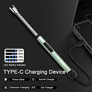 JETPRO Candle Lighters USB Rechargeable Arc Electric Lighter with 360° Flexible Neck for Candle BBQ Camping (Green)