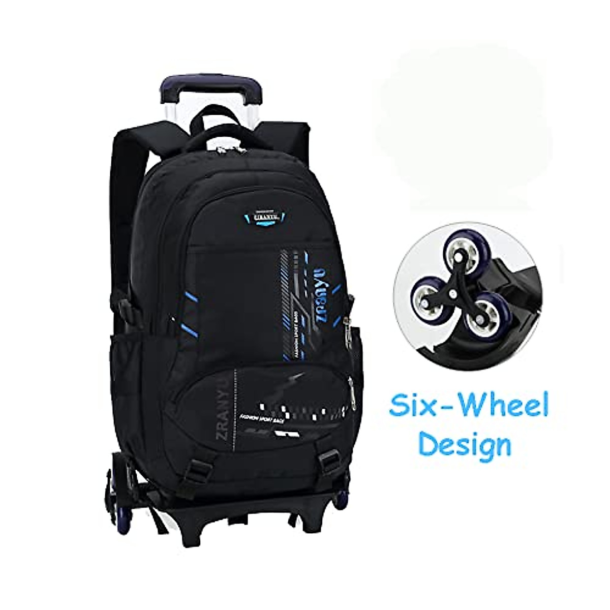 Voici et Voila Large Trolley Schoolbag Rolling Laptop Wheeled Backpack with wheels for Boys College School Rucksack Men's Backpack Teens Blue
