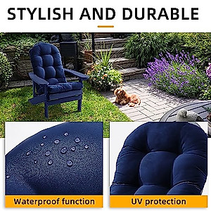 FILUXE Adirondack & Rocking Chair Cushion, High Back Patio Cushions - Waterproof Solid Tufted Pillow, Indoor/Outdoor Pads with Ties, Fade-Resistant & Seasonal All Weather Replacement (Royal Blue, 1)