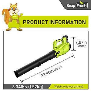 SnapFresh Leaf Blower Cordless - 350 CFM Cordless Leaf Blower with 4.0Ah Battery & Fast Charger, 20V Electric Battery Powered Leaf Blower for Yard Porch Garden
