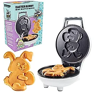 Easter Bunny Mini Waffle Maker - Make Holiday Breakfast Special for Kids & Adults w Cute Bunny Waffles or Pancakes- Individual 4 Inch Waffler Iron, Fun Easter Basket Stuffer or Egg Hunt Surprise Gift