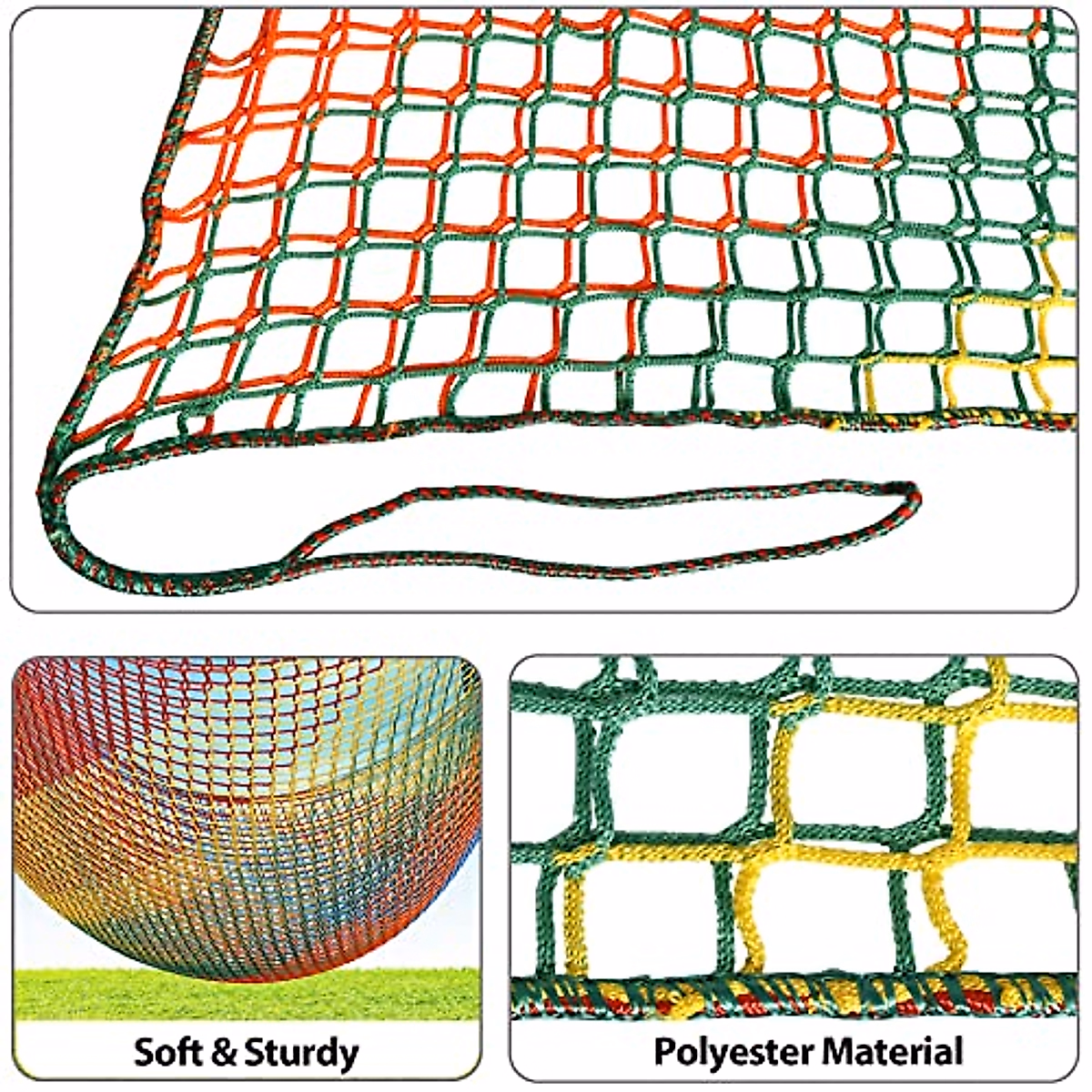Toriexon Playground Safety Net 14.7' X 9.8', Double Layers Climbing Cargo Net for Kids, Multicolored Playground Net for Obstacle Training, Tree House, Back Yard etc.