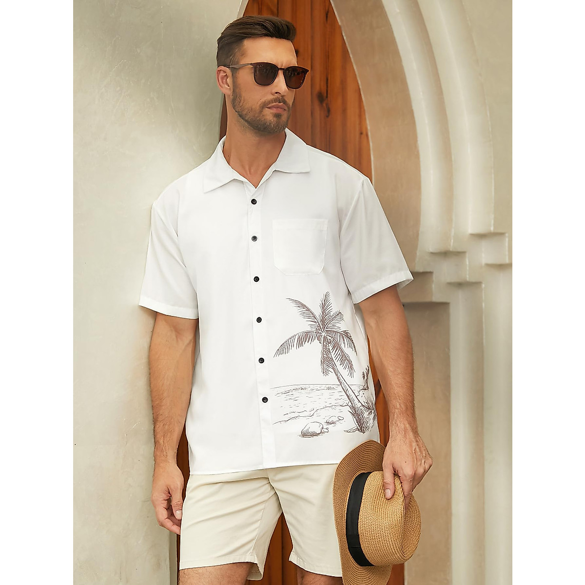 Hardaddy Men's Hawaiian Shirt Short Sleeves Coconut Printed Button Down Summer Beach Casual Shirts White XXL