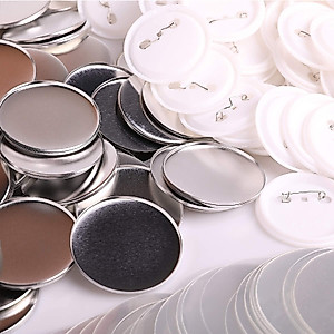 CREWORKS 100 Sets 2.25 inch/58mm Blank Button Badge for Button Making Machine, Button Maker Supplies Round Badge Button Press Refill, Includes Metal Shells & Clear Mylar & Plastic Base