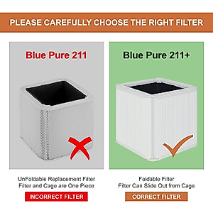 211+ Replacement Filter Compatible with Blueair Blue Pure 211+ Air Cleaner Purifier, H13 Hepa Foldable Filter and Activated Carbon Replacement Filter 2 Pack
