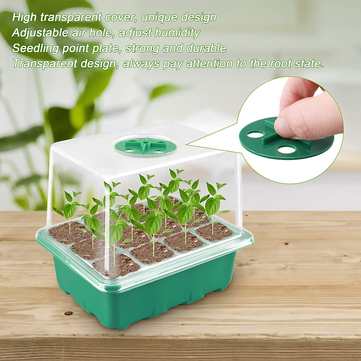 UNCLE.XIA 5 Pack Seed Trays Seedling Starter Tray Humidity Adjustable Plant Starting Kit with Dome and Base Greenhouse Grow Set Mini Propagator for Seeds Growing (60 Cells)