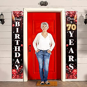 Happy 70th Birthday Porch Sign Door Banner Decor Red and Black – Glitter Cheers to 70 Years Old Birthday Party Theme Decorations for Men Women Supplies