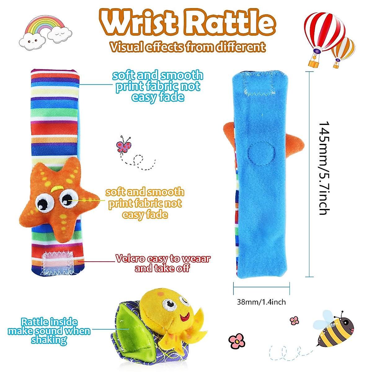 Wrist Rattles Foot Finder Rattle Sock Toy for Baby Toddler, Baby Rattle Toys 0-6 Months, Baby Essentials 3-6 Months, Baby Rattles Present Gift for 0-3, 3-6, 6-12 Months(Marine Life）