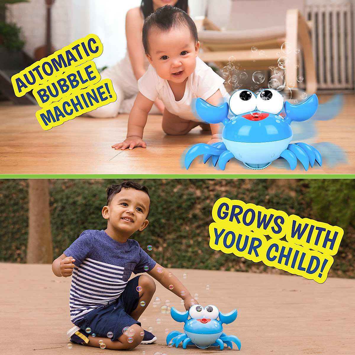 Maxx Bubbles Dancing Crab Bubble Machine - Moving Bubble Blower for Kids | Lights Up and Plays Music | 4oz Bottle of Bubble Solution - Sunny Days Entertainment,Blue