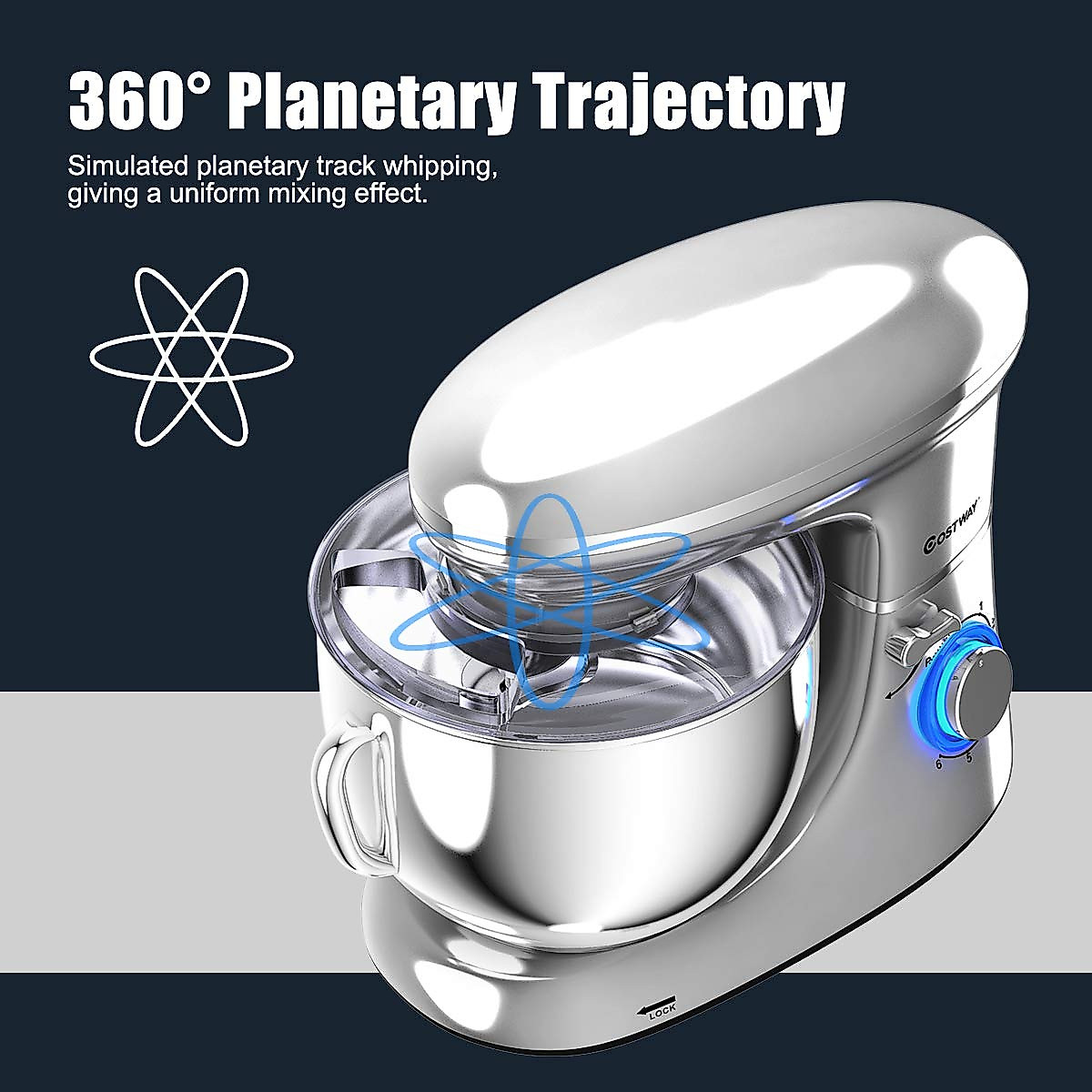 COSTWAY Stand Mixer, 660W Electric Kitchen Food Mixer with 6-Speed Control, 6.3-Quart Stainless Steel Bowl, Dough Hook, Beater, Whisk (Silver-update)