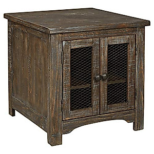 Signature Design by Ashley Danell Ridge Rustic Square End Table with Double Cabinet Doors and 1 Storage Shelf, Brown