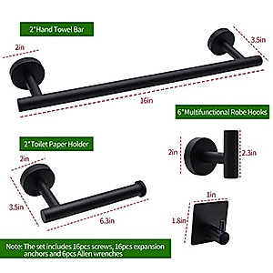 Bathroom Hardware Set, 5/10/20pcs Black/Brushed Nickel/Brushed Gold Stainless Steel Bathroom Hardware Set, Bathroom Accessories Kit Including 16" Hand Towel Bar, Toilet Paper Holder, Robe Towel Hooks