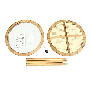 PaNeTnya 22 inch Bamboo Side Table End Table,2 Tier Round Side Table with Rattan Shelf and Glass Tabletop,Coffee Table for Living Room,Dining Room and Bedroom