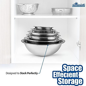 EHOMEA2Z Mixing Bowls Metal Stainless Steel Set (7 Pack) Kitchen Nesting Bowls for Space Saving Storage Gadgets, Baking, Cooking, Breader Bowl, Polished Mirror