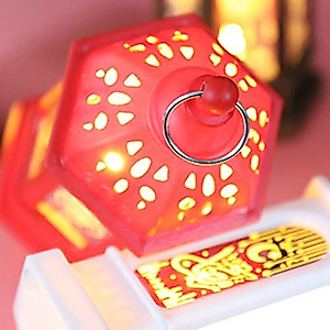 Novobey Ramadan Lantern Decor, Metal Retro Hanging Lantern Battery-Powered LED Eid Mubarak Decorative Night Lights for Ramadan Holiday Garden Yard Wall Decoration (Hexagonal Black)